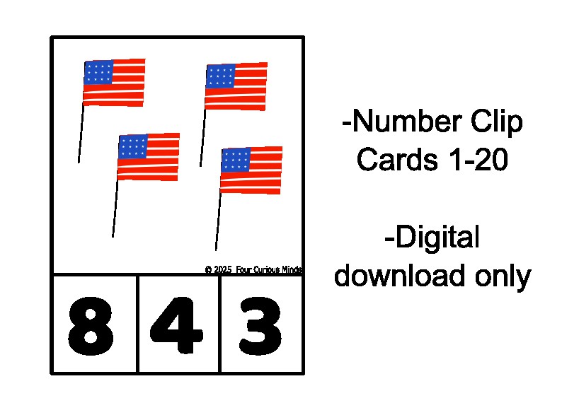 Patriotic Number Clip Cards - Four Curious Minds